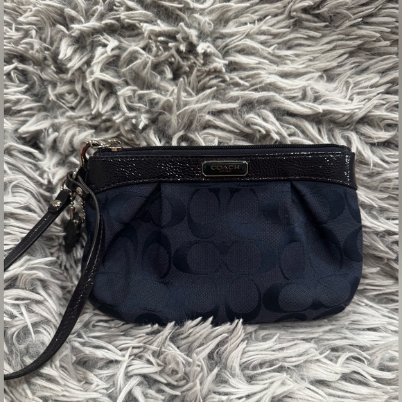 Coach | Bags | Coach Signature Pleated Wristlet Navy Blue Looks New ...
